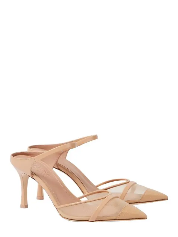 MALONE SOULIERS Uma 80 Leather-trimmed Mesh Mules - Neutrals