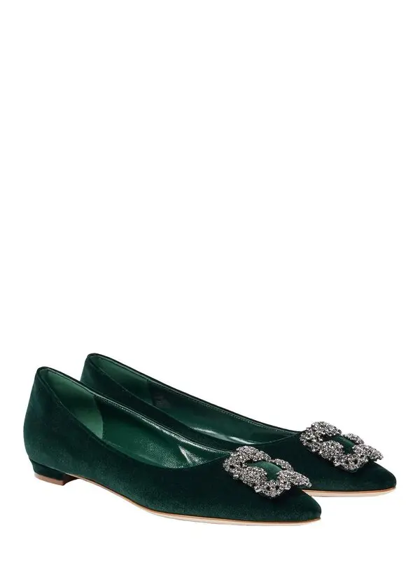 Manolo Blahnik Hangisi Embellished Ballet Flats - Green