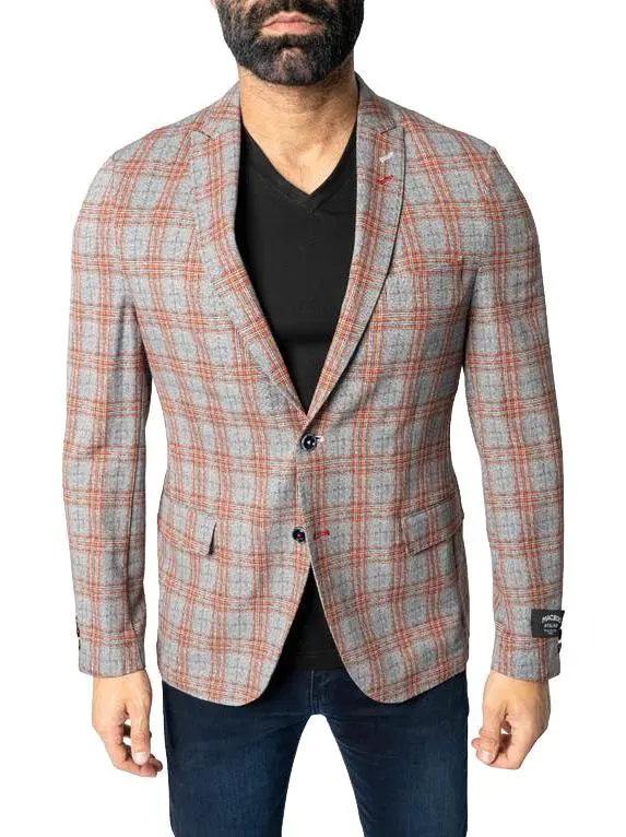 MACEOO Descartes Unconstructed Plaid Spanish Blazer - Orange