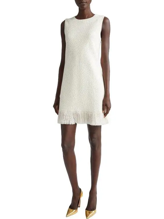 Oscar De La Renta Fringe Sequin Tweed Minidress - Ivory/gold