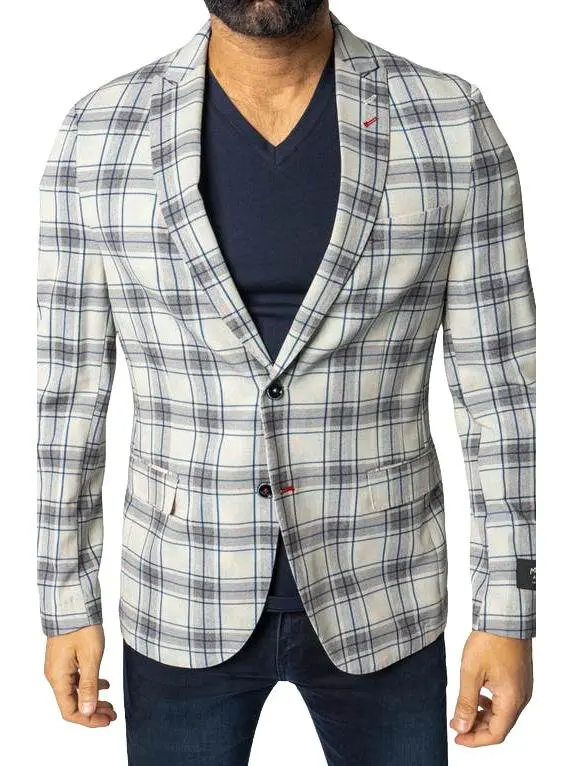 MACEOO Descartes Unconstructed Plaid Brooksy Cobalt Blazer - Blue