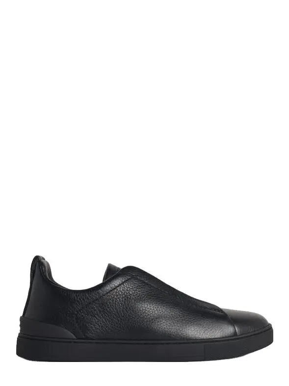 Zegna Triple Stitch Leather Sneakers - Black