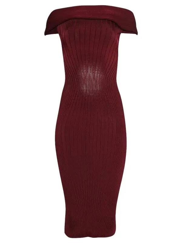 MUGLER Off-shoulder Sculpting Midi Dress - Red