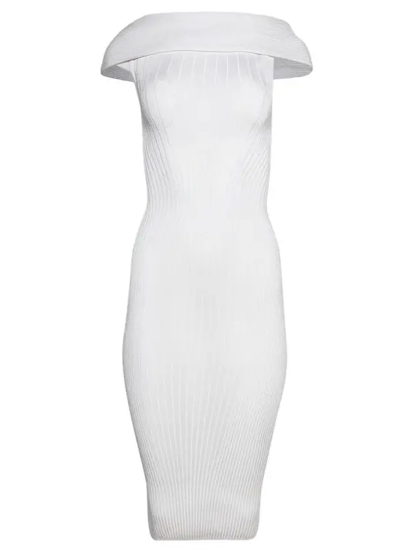 MUGLER Off-shoulder Sculpting Midi Dress - White