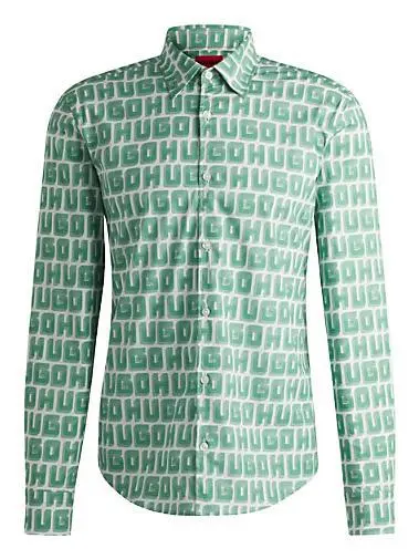 Hugo Logo-print Slim-fit Cotton Shirt - Light/pastel Green