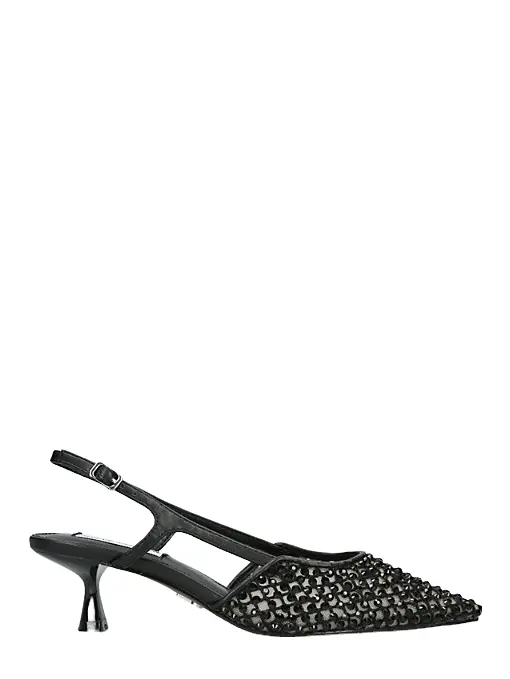 Steve Madden Legaci Rhinestone-embellished Heeled Woven Slingbacks - Black