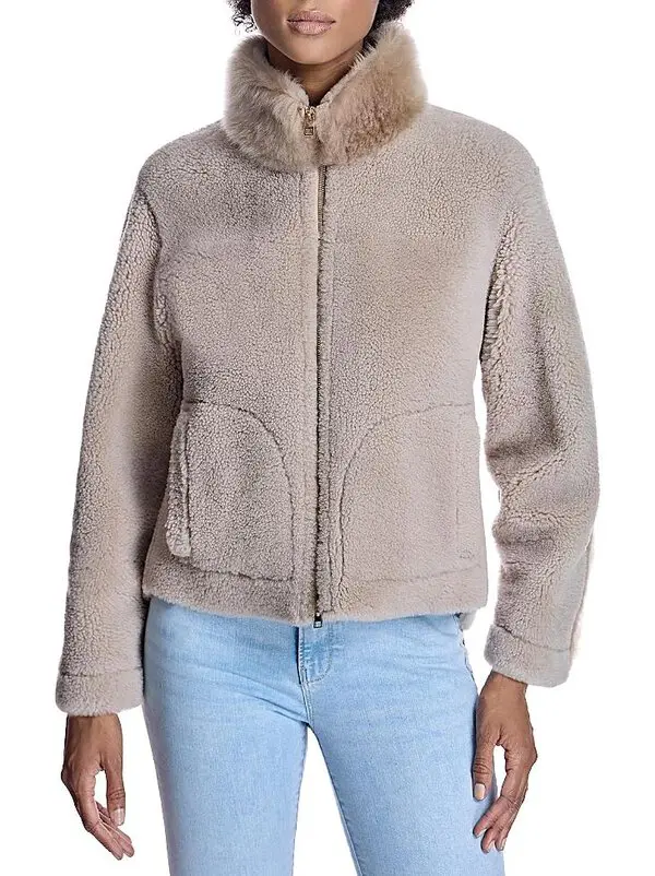 MAXIMILIAN Shearling Zip-up Jacket - Caffe Latte