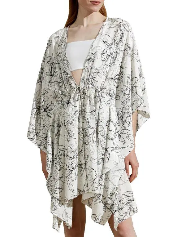 Lilysilk Floral Print Silk Cardigan - Black-white Floral Pattern