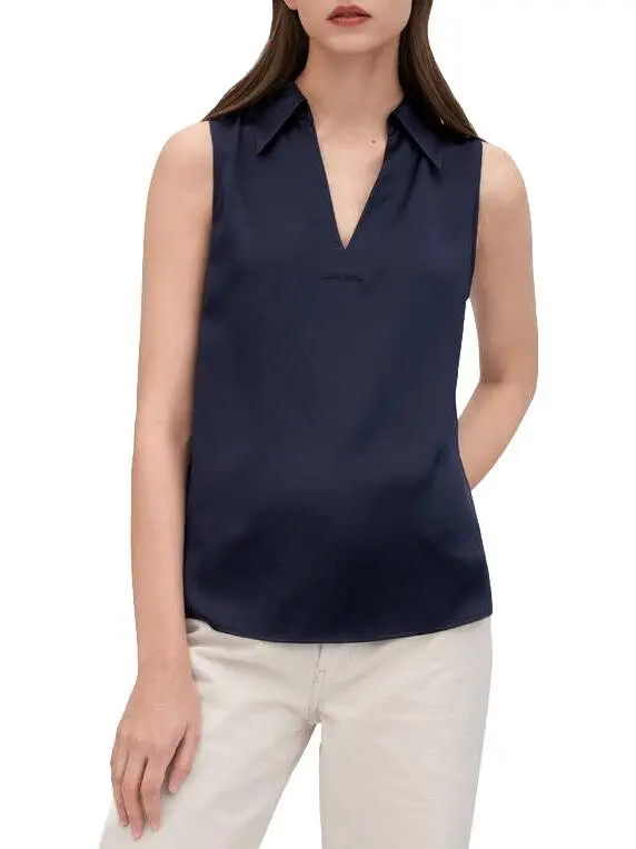 Lilysilk V-neck Sleeveless Blouse - Navy Blue