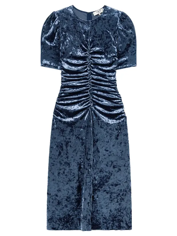 Sea Cailyn Ruched Crushed-velvet Midi Dress - Blue