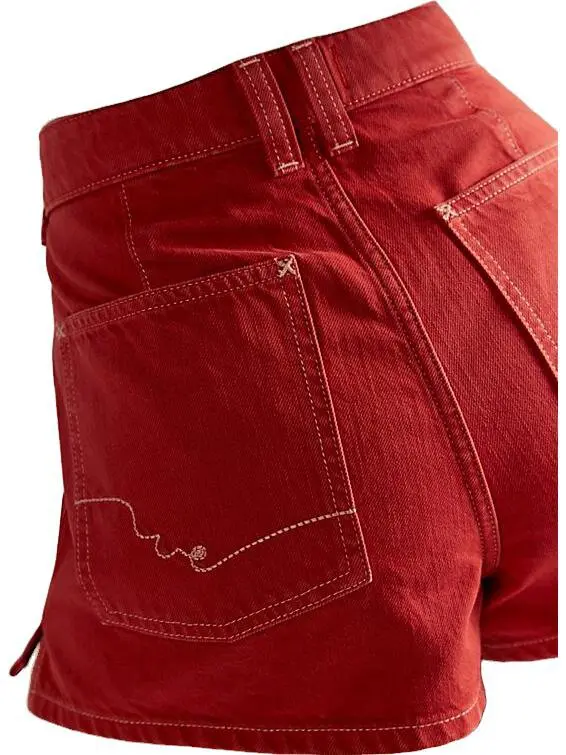 Free People Bettie Sailor Denim Shorts - Cherry Red