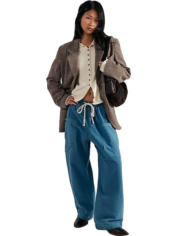 Free People We The Free Jet Set Knit Pull-on Pants - Mallard Blue