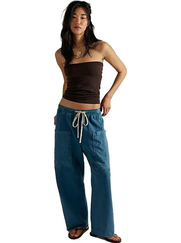 Free People We The Free Jet Set Knit Pull-on Pants - Mallard Blue