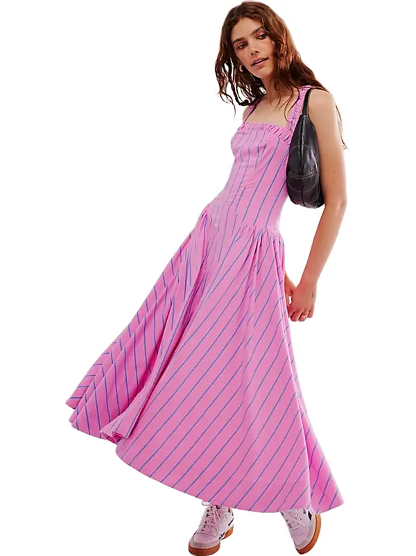 Free People Sammi Yarn Dye Midi Dress - Pink Stripe