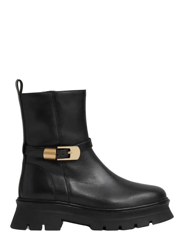 REISS Elena Leather Ankle Boots - Black