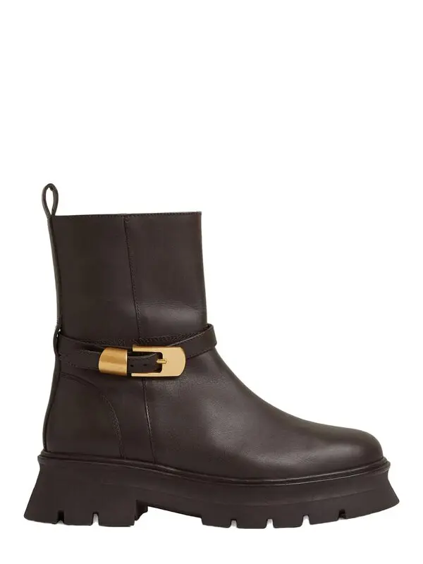 REISS Elena Leather Ankle Boots - Brown