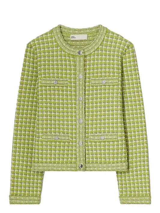 Tory Burch Kendra Jacquard Cardigan - Dark Mint