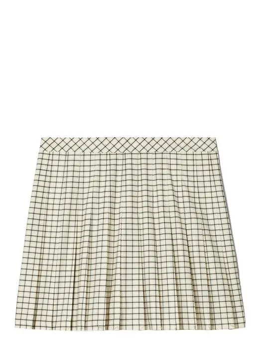 Tory Burch Pleated Printed Tennis Skirt - Sesame Petite Plaid