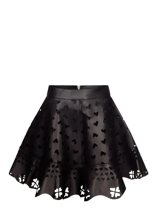 AREA Laser-cut Leather Miniskirt - Black