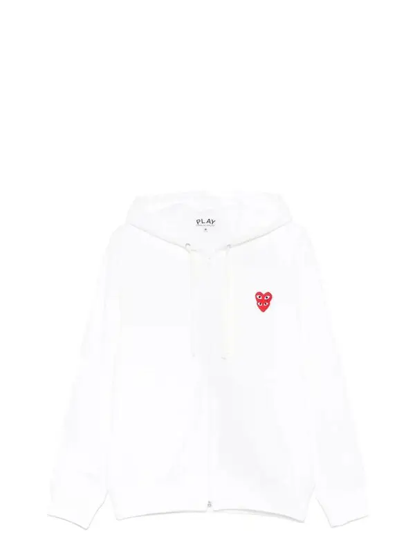 Play Comme Des Garcon Double Heart-patch Hoodie - White