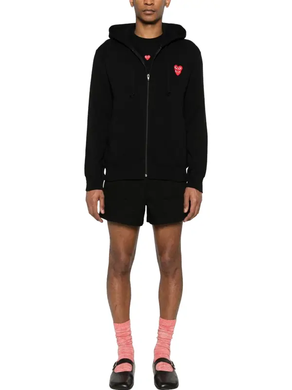 Play Comme Des Garcon Double Heart-patch Hoodie - Black