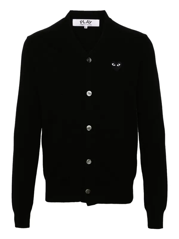 Play Comme Des Garcon Heart-patch Wool Cardigan - Black