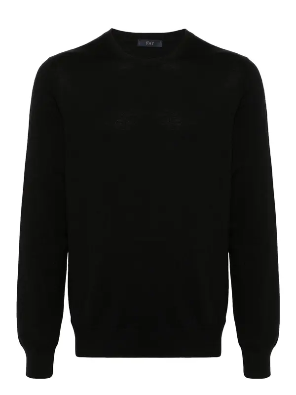 FAY Round-neck Virgin Wool Sweater - Black