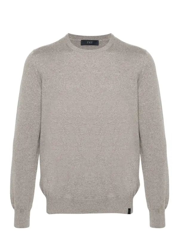 FAY Round-neck Virgin Wool Sweater - Neutrals