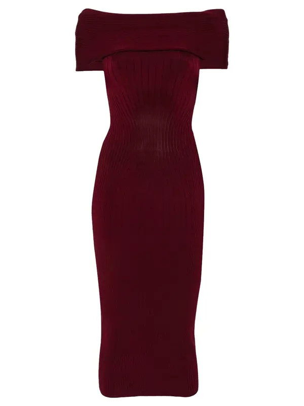 MUGLER Off-shoulder Knit Dress - Red
