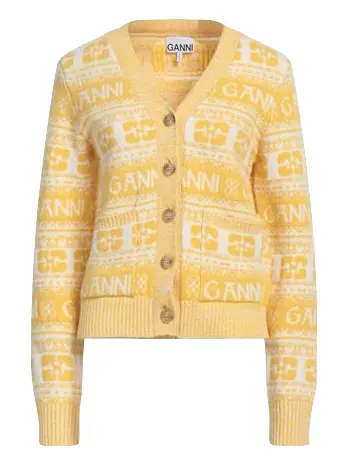 GANNI Cardigan In Wool And Recycled Fibers - Yellow