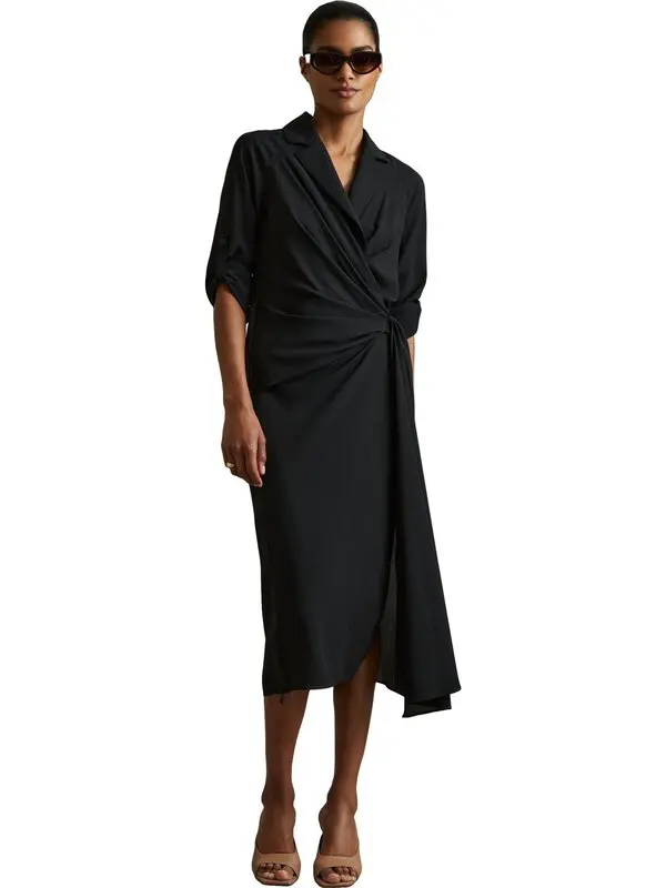 REISS Whitney Wrap Front Midi Dress - Black