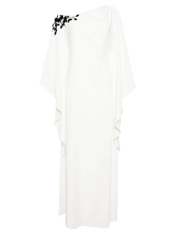 Marchesa Floral-embroidered Draped Gown - White
