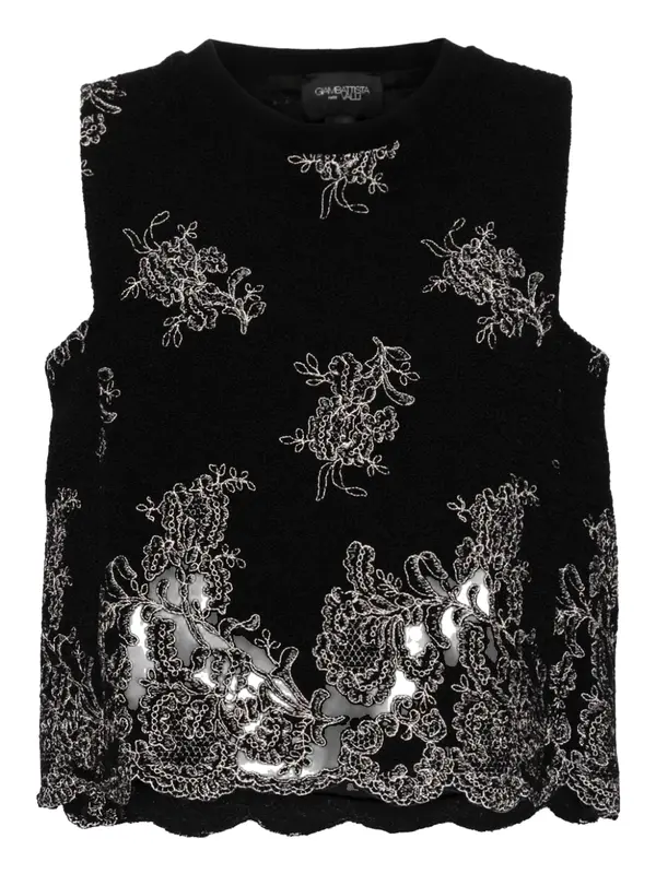 Giambattista Valli Floral-embroidered Tank Top - Black