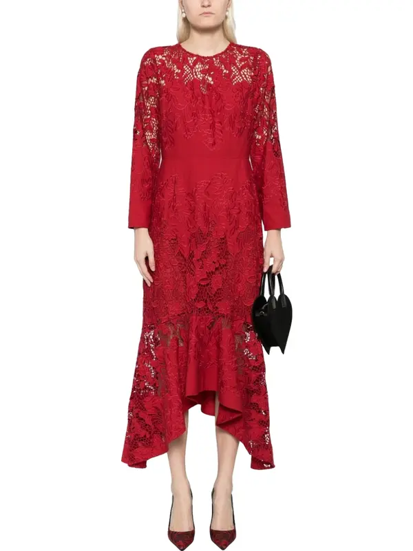 Marchesa Asymmetric Lace Maxi Dress - Red
