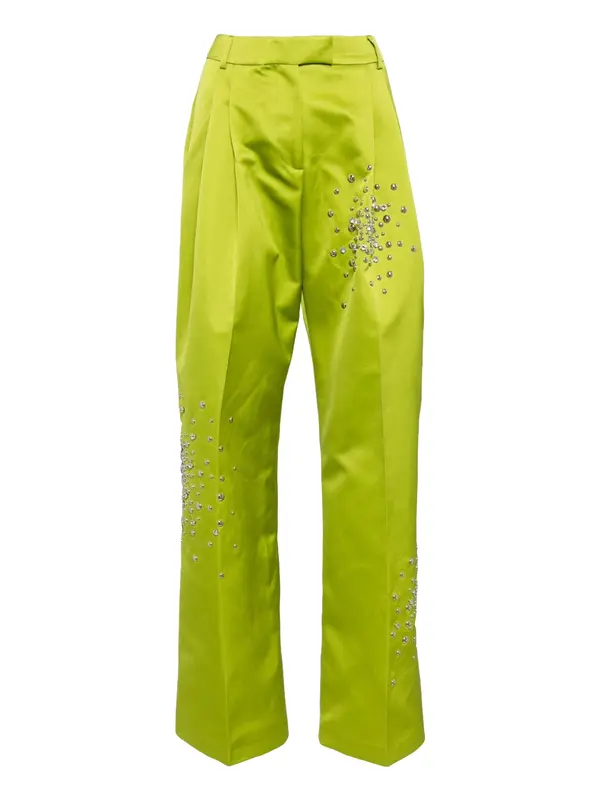 DES_PHEMMES Rhinestone-embellished Wide Leg Trousers - Green