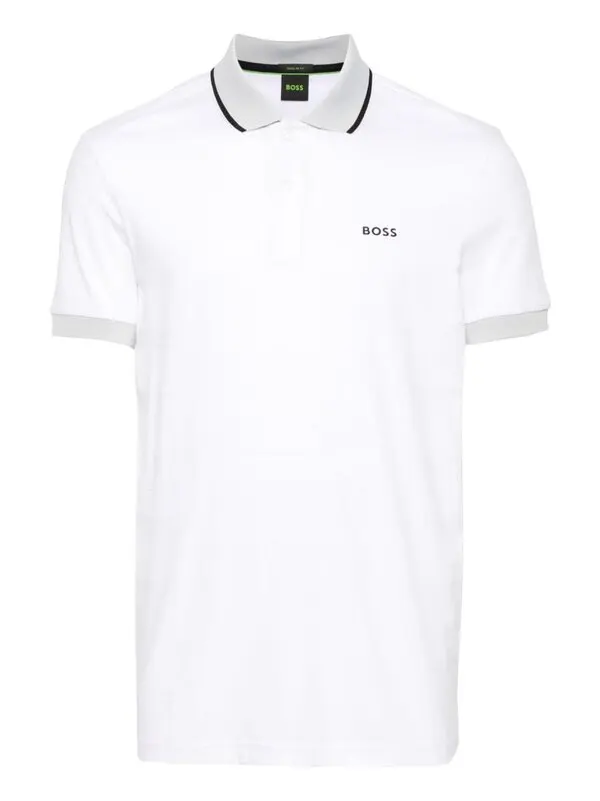 BOSS Striped Cotton Polo Shirt - White