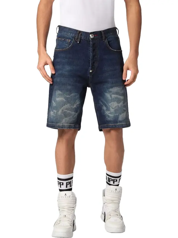 Philipp Plein Logo Denim Shorts - Blue