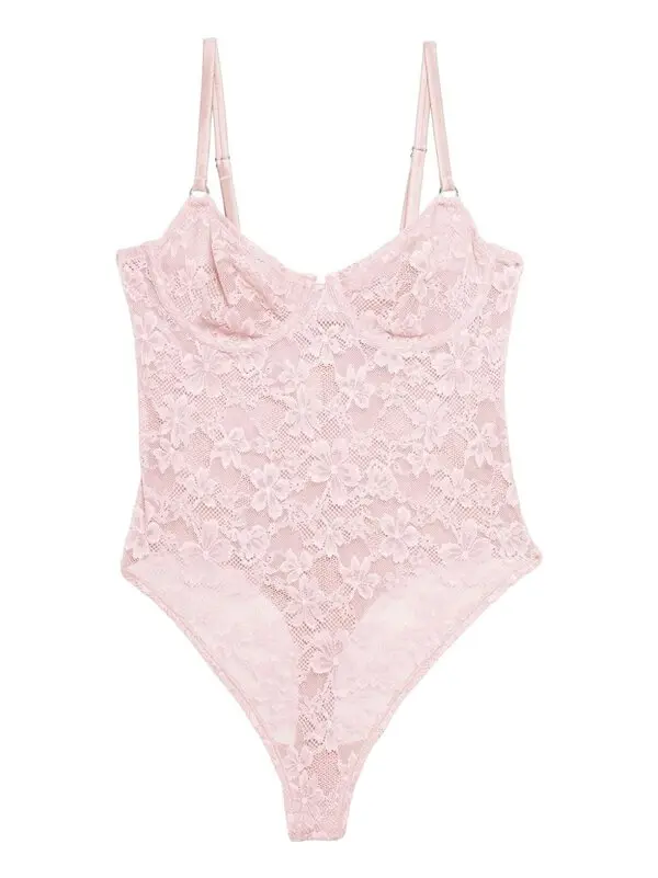 FLEUR DU MAL Le Stretch Lace Wireless Bodysuit - Pink