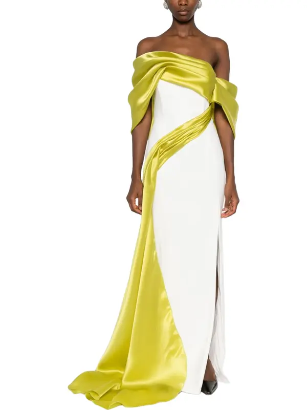 GABY CHARBACHY Colour-block Side-slit Gown - White