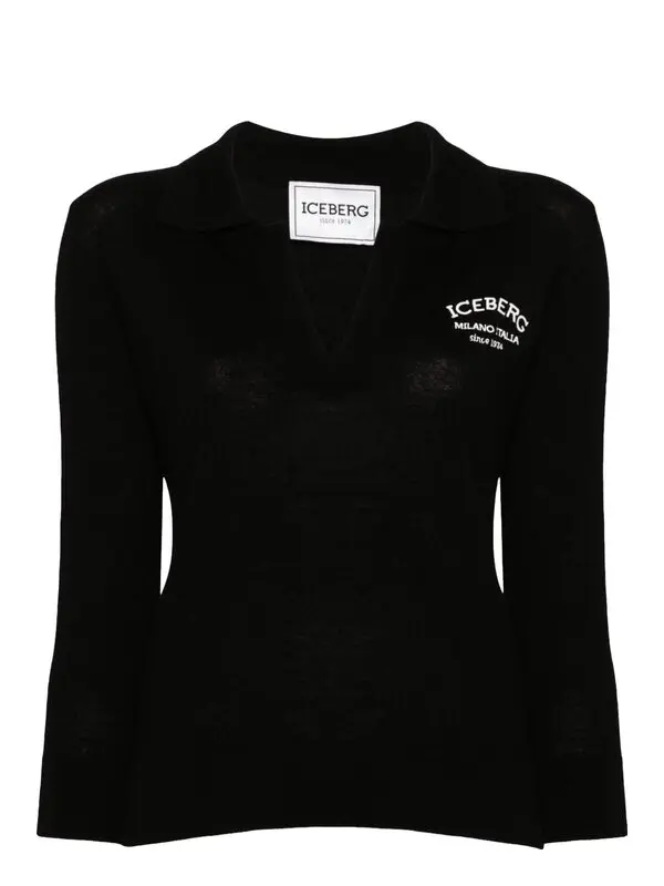 Iceberg Virgin Wool Polo Top - Black