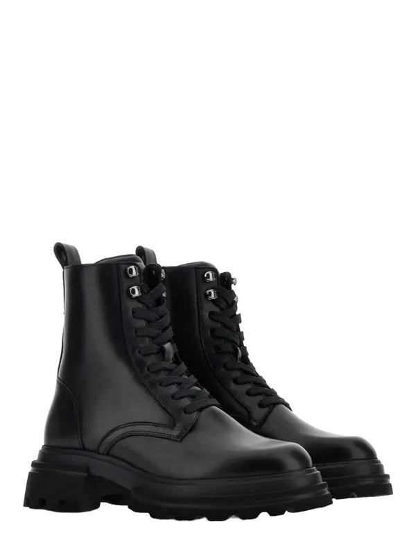 Hogan Leather Combat Boots - Black