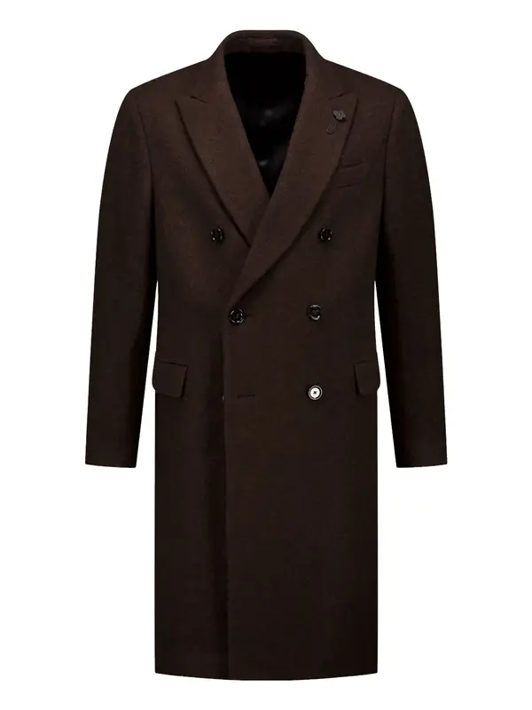 LARDINI Brooch-detail Double-breasted Coat - Brown