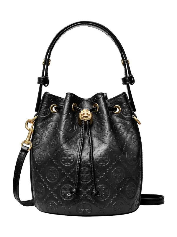 Tory Burch Monogram-embossed Bucket Bag - Black