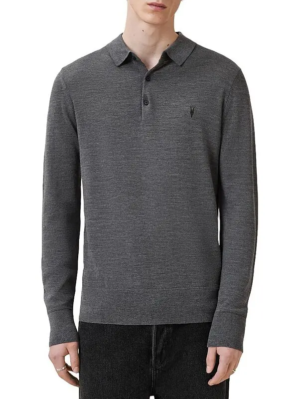 ALLSAINTS Mode Regular Fit Merino Wool Long Sleeve Polo Sweater - Monument Grey