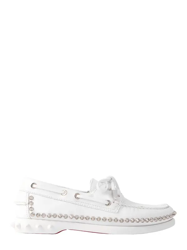 CHRISTIAN LOUBOUTIN Gerockel Studded Leather Boat Shoes - White