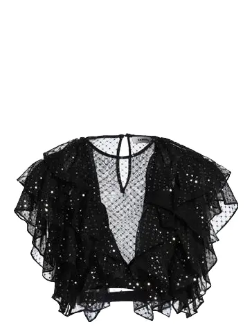 Sandro Ruched Tulle Top - Black