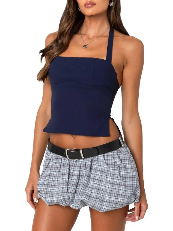 EDIKTED Dara Crop Halter Top - Navy
