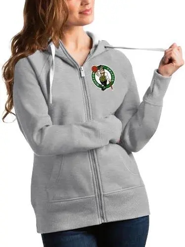 ANTIGUA Boston Celtics Victory Full-zip Hoodie - Heather Gray