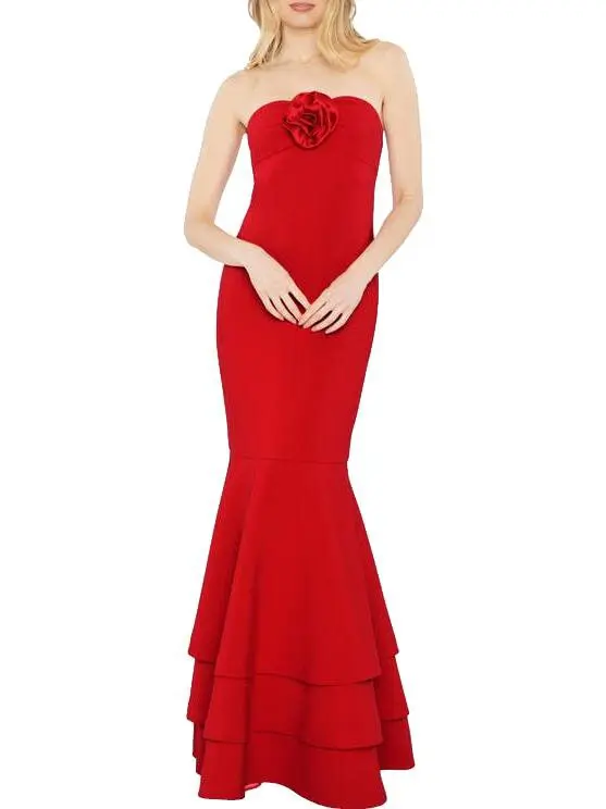 Likely Levi Rosette Strapless Gown - Scarlet