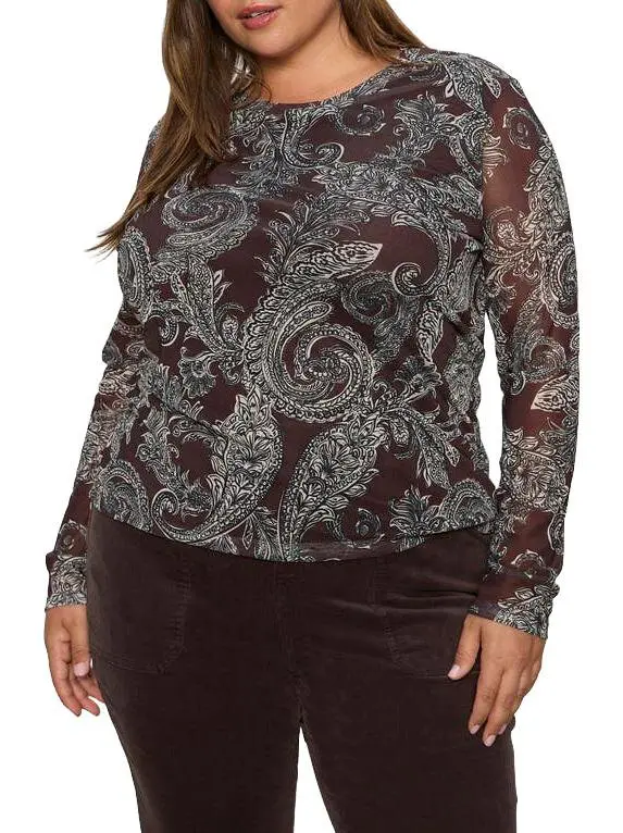 Sanctuary Printed Mesh Long Sleeve Top - Mineral Paisley